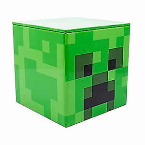 MINECRAFT Creeper 4-Inch Tin Storage Box Cube Organizer with Lid | Basket Container, Cubby Cube Closet Organizer, Home Decor Playroom Accessories | Video Game Toys, Gifts and Collectibles