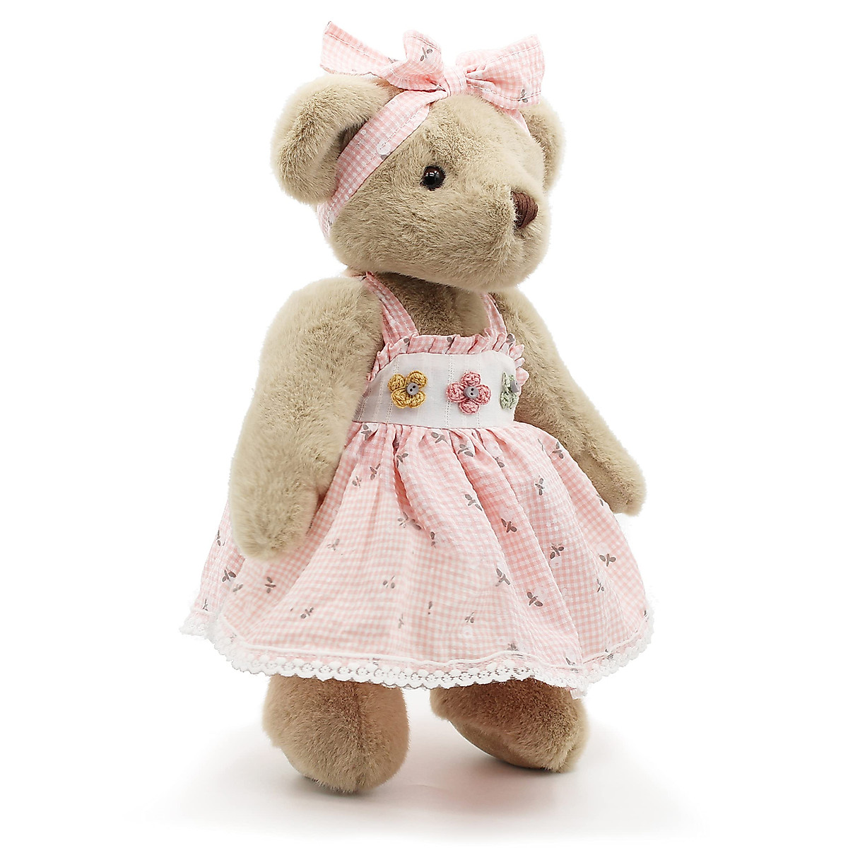 suepcuddly Jointed Teddy Bear Stuffed Animals Small Soft Plush Toy with Cloth (Pink Skirt 13Inch)