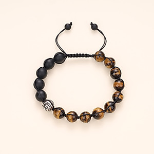 COAI 'Asia Blessing' Vintage 925 Sterling Silver Bead Onyx Tiger Eye Bracelet