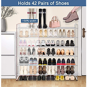 KEETDY Long 6 Tier Shoe Rack Organizer Tall Metal Shoe Organizer for Entryway Bedroom Floor Garage, Wide Shoe Shelf Storage Fits 42 Pairs Men Sneakers, Gray