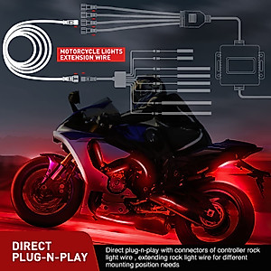 Nilight Extension Cable for Motorcycle LED Strip Lights 4PCS 2 Feet Extension Cords 3PCS 2 Way Y Splitter 4PIN extension cord for Underglow Neon Accent Light Strips Rock Lights