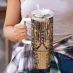 Hyturtle Personalized Hunting Gifts For Men-Deer Hunting Tumbler 40oz with Handle & Straw-Stainless Steel Travel Coffee Cup With Lid Gift For Dad Him Boy Husband-Birthday Christmas Gifts For Hunters