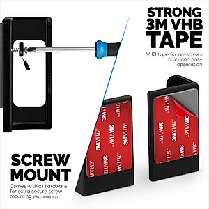 BRAINWAVZ Adhesive Laptop & Tablet Wall Mount Holder for MacBook, Surface, Notebooks, iPad, Galaxy Tab Note, eBooks, Kindle & More, Stick On Or Screw-in (Black)