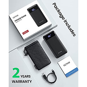 GETIHU Portable Charger, 3A High Speed 10000mAh LED Display USB C Power Bank, Tri-outputs Battery Pack with Flashlight Compatible with iPhone 14 13 12 11 Pro Samsung S22 Google LG iPad [2023 Upgraded]