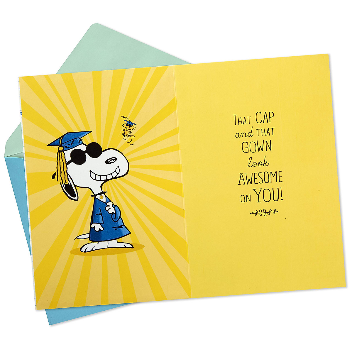 Hallmark Peanuts Graduation Card with Sound (Snoopy, Cap and Gown) & Signature Graduation Card (Every End Is a Beginning Ralph Waldo Emerson Quote)