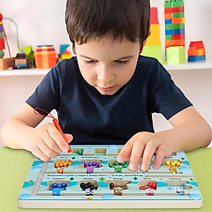 QZMTOY Magnetic Color Number Maze, Montessori Fine Motor Skills Toys for 3 4 5 Years Old Boys Girls,Wooden Preschool Learning Activities Matching Math Games Learning Counting Puzzles