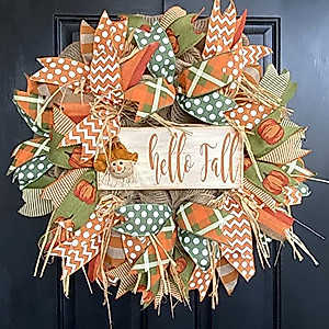 HUIHUANG Orange Polka Dot Wired Ribbon Orange and White Dot Ribbon Wired Edge Burlap Ribbon, 2.5 inch X 10 Yards Wreath Ribbon with Wire for Crafts Fall Wreath Supplies Gift Wrapping Basket Bows Decor