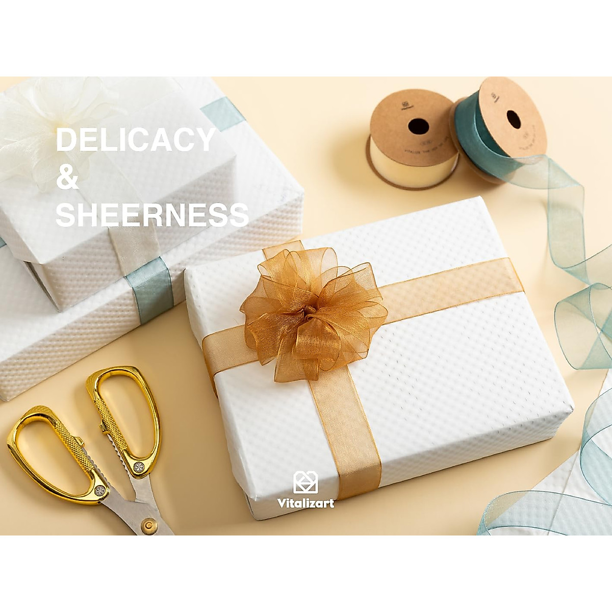 Vitalizart 1" x 90Yd Organza Ribbon Mixed Color Sheer Ribbons Set 10 Yd x 9 Rolls Handmade for Gift Wrapping Christmas Tree Crafts Bows Wedding Invitations Wreaths Wrap