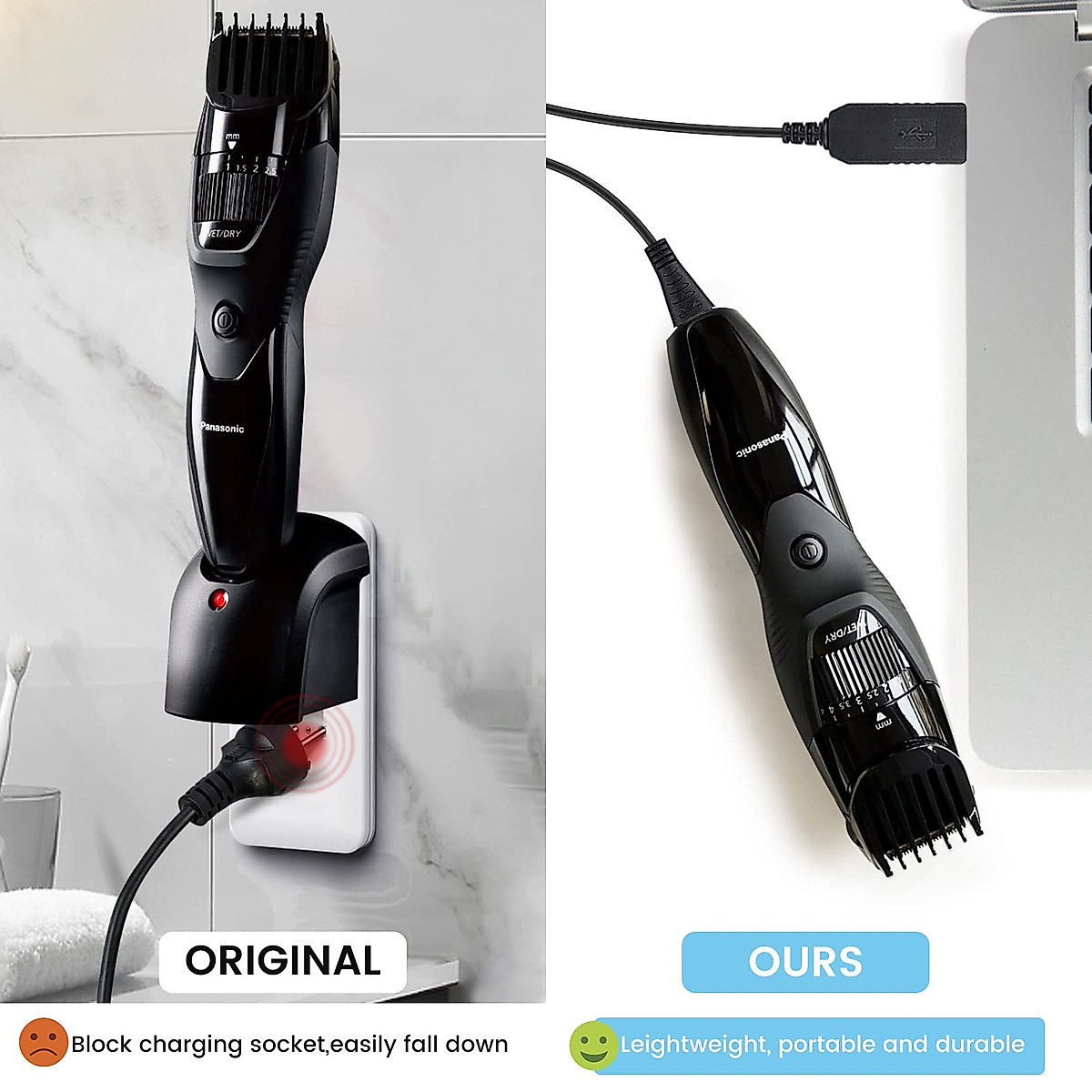 Charger Replacement for Panasonic Shaver ER-GB42-K, Charging Cable for Beard Trimmer, with Cleaning Brush