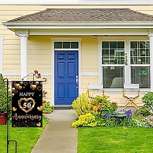 Kimini-Ki Happy 50th Anniversary Garden Flag, 50th Wedding Anniversary Yard Sign Decoration, Cheers to 50 Years Ground Flag, 50th Anniversary Celebration Party Ootdoor Indoor Decorations, Double-sided Printing