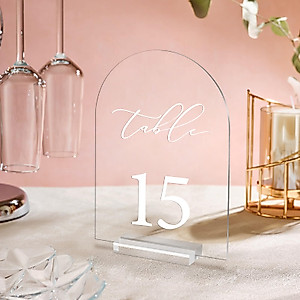 Arch Wedding Table Number 1-25 Clear Acrylic Tabletop Signs 5x7 Inch with Holder for Wedding Parties Anniversaries Reception Cafe Hotel Party Bar Business Event (1-25)