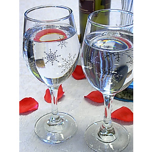 BANBERRY DESIGNS Snowflake Wine Glasses - Standard Two Piece Set of Wine Glasses - Silver Snowflake Design - 7.75" H 12 oz Capacity