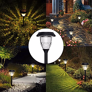 Lintem Solar Pathway Lights - 2 Pack Solar Lights Outdoor, Waterproof IP65 Solar Garden Lights, 20-50 LM Dimmable Warm White, Bright Up to 6-14 Hrs Solar Landscape Lights for Yard Walkway, Black