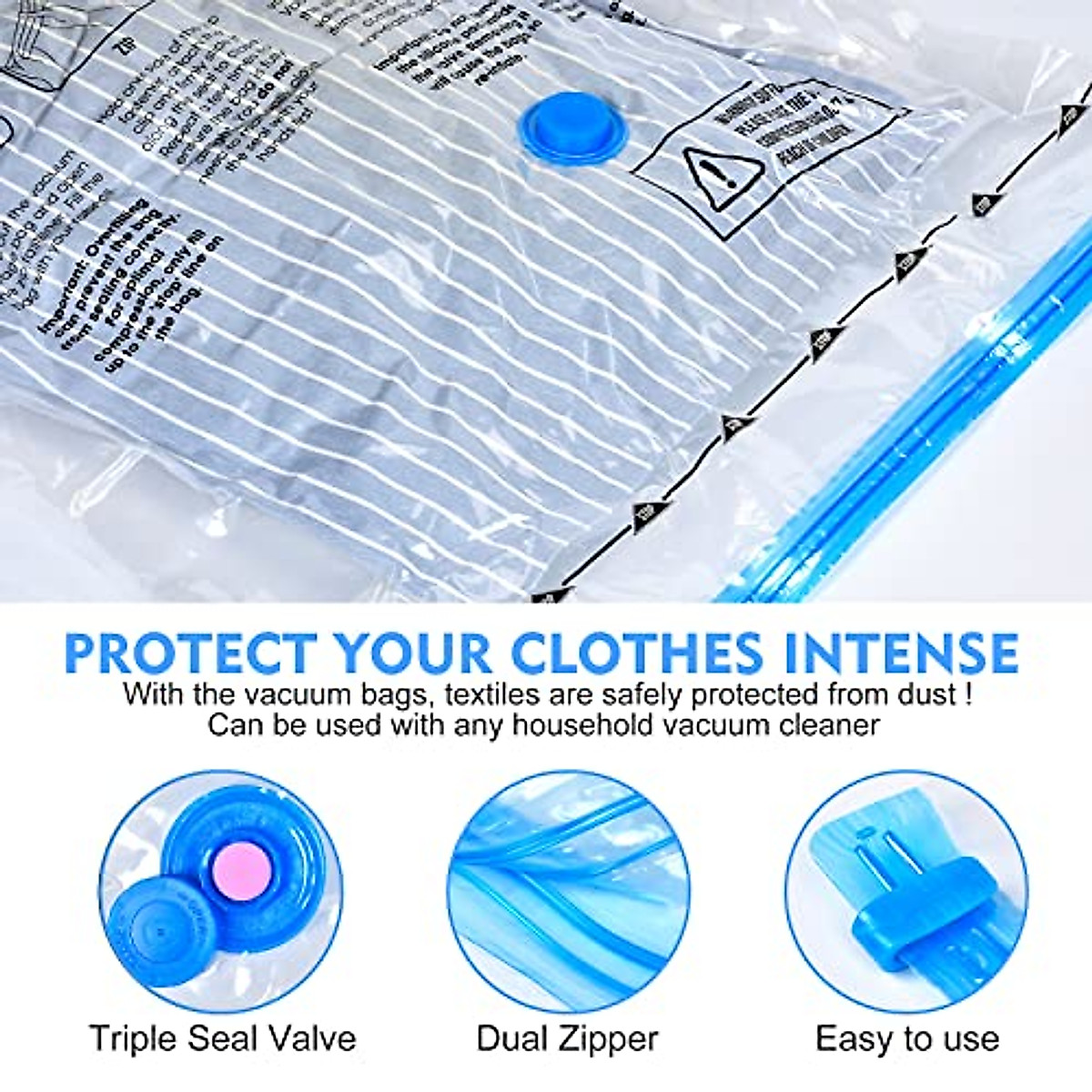 DBDSZYH Vacuum Compression Storage Bags with Hand Pump Reusable Vacuum Sealer Compression Space Saver Bag - 8-Pack (Jumbo)