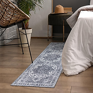 WOBUBU Kitchen Rugs Sets of 3 Washable Kitchen Mats for Floor 3 Piece Kitchen Rug Set Non Slip Kitchen Runner Carpets for Laundry Room Entryway Grey