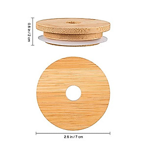 DOITOOL 8Pcs Bamboo Jar Lids with Straw Hole, Reusable Bamboo Lids for Beer Can Glass, 70mm Bamboo Mason Jar Lids with Straw Hole for Wide Mouth Mason Jar (8pcs)