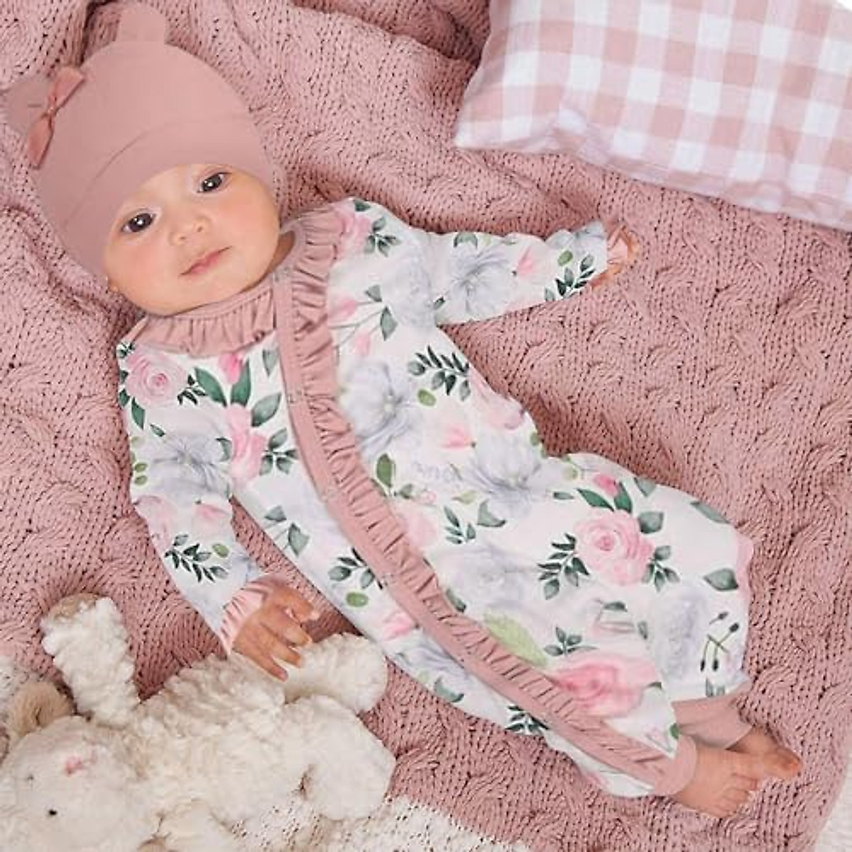 GRNSHTS Newborn Girl Floral Jumpsuit Baby Girl Long Sleeve Ruffle Romper Overall Coming Home Outfits (Pink2, Newborn)