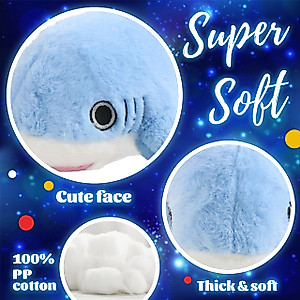 Glow Guards 16'' Light up Musical Shark Stuffed Animal Ocean Life Plush Toy Pillow with LED Night Lights Lullabies Glow Singing Birthday Children's Day for Toddler Kids, Blue