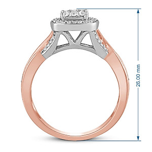 Jewelili Rose Gold over Sterling Silver 1/3 Cttw Natural White Round Cut Diamond Bridal Engagement Ring, Size 8