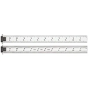 Starrett Spring Tempered Steel Rule with Regular Steel Finish, Quick Reading, Inch Graduations, and Adjustable Double Hook - 12" Length, 4R Graduation Type, 3/64" Thickness - DH604R-12