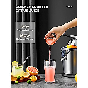 AIHEAL Electric Citrus Juicer Squeezer, Oranges Juicer with Rubber Handle and Two Size Cones, 160W Silent Motor Juice Squeezer for Orange, Lemon and Grapefruit