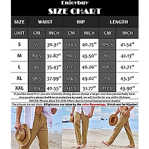 Enjoybuy Men Linen Drawstring Pants Beach Golf Elastic Waist Spring Long Casual Loose Summer Yoga Cotton Jogger Trousers 1