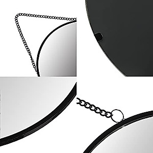 Bowenturbo Hanging Wall Mirror Decorative Metal Round Mirror with Chain for Home Decor Bathroom Bedroom Living Room… (7.9", Black)