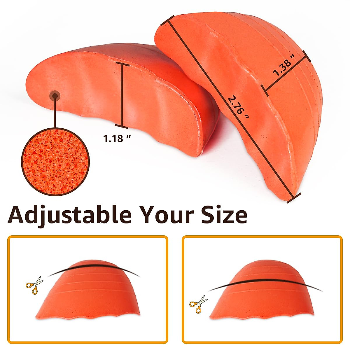 Dr. Shoesert Shoe Filler Inserts for Loose Shoe, Toe Cushion Fillers Make Shoes Fit, Half-Size Insoles Adjust Shoe Too Big for High Heels, Dress Shoes, Casual, Flats 2 Pairs (Orange - Round)
