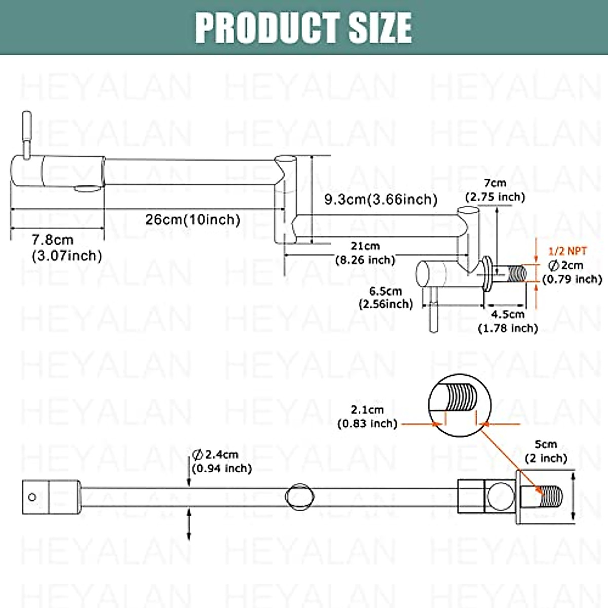 Heyalan Pot Filler 19 Inch Wall Mount Folding Stretchable Kitchen Restaurant Faucet Stainless Steel Pot Filler Double Joint Swing Arm Two Handles Commercial NPT,Straight Handle,Brushed Gold