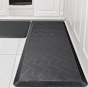 WEZVIX Non-Skid Kitchen Rugs and Mats Waterproof, Anti Fatigue Kitchen Mat 2 PCS, 1/2 Inch Thick Kitchen Floor Mat, Ergonomic Comfort Foam Standing Mat for Floor, Office, Sink, Laundry - Black