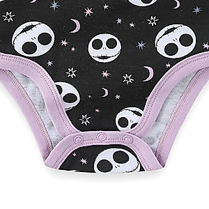 Disney Nightmare Before Christmas Sally and Jack Girls’ 3 Pack Bodysuit for Newborn and Infant – Purple/Grey/Black