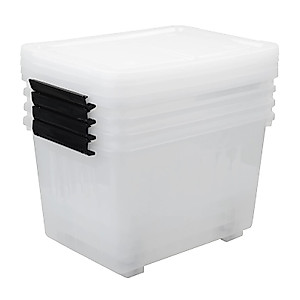 Yesdate 4-Pack Plastic Storage Box, 50 L Clear Large Storage Bin with Wheels