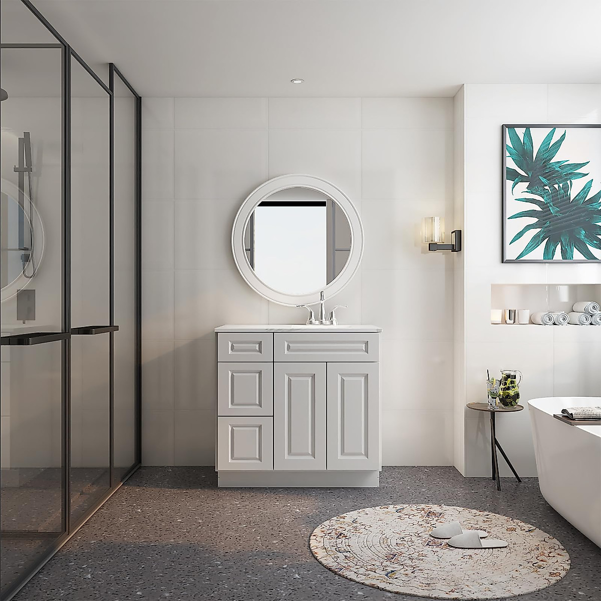 LOVMOR 36'' Bathroom Vanity Sink Base Cabinet with 2-Doors, Storage Cabinet with 3-Drawers on The Left, Suitable for Bathrooms, Kitchens, Laundry Rooms and Other Places.