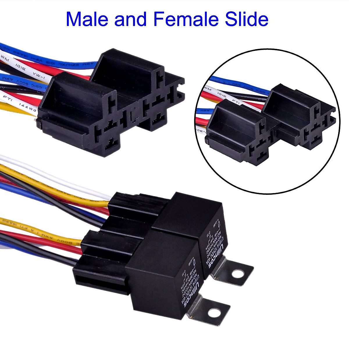 Ulincos Auto Relay U1914 with 14AWG Wire Harness, 12V DC 30/40A SPDT 5-Pin (Pack of 2)