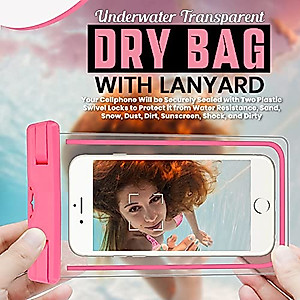 Heighten Beauty - Water Resistant Universal Phone Holder Pouch - Underwater Transparent Dry Bag with Lanyard - Compatible Up to 7” Mobiles for Skiing, Surfing, Diving, Water Activities - Pink