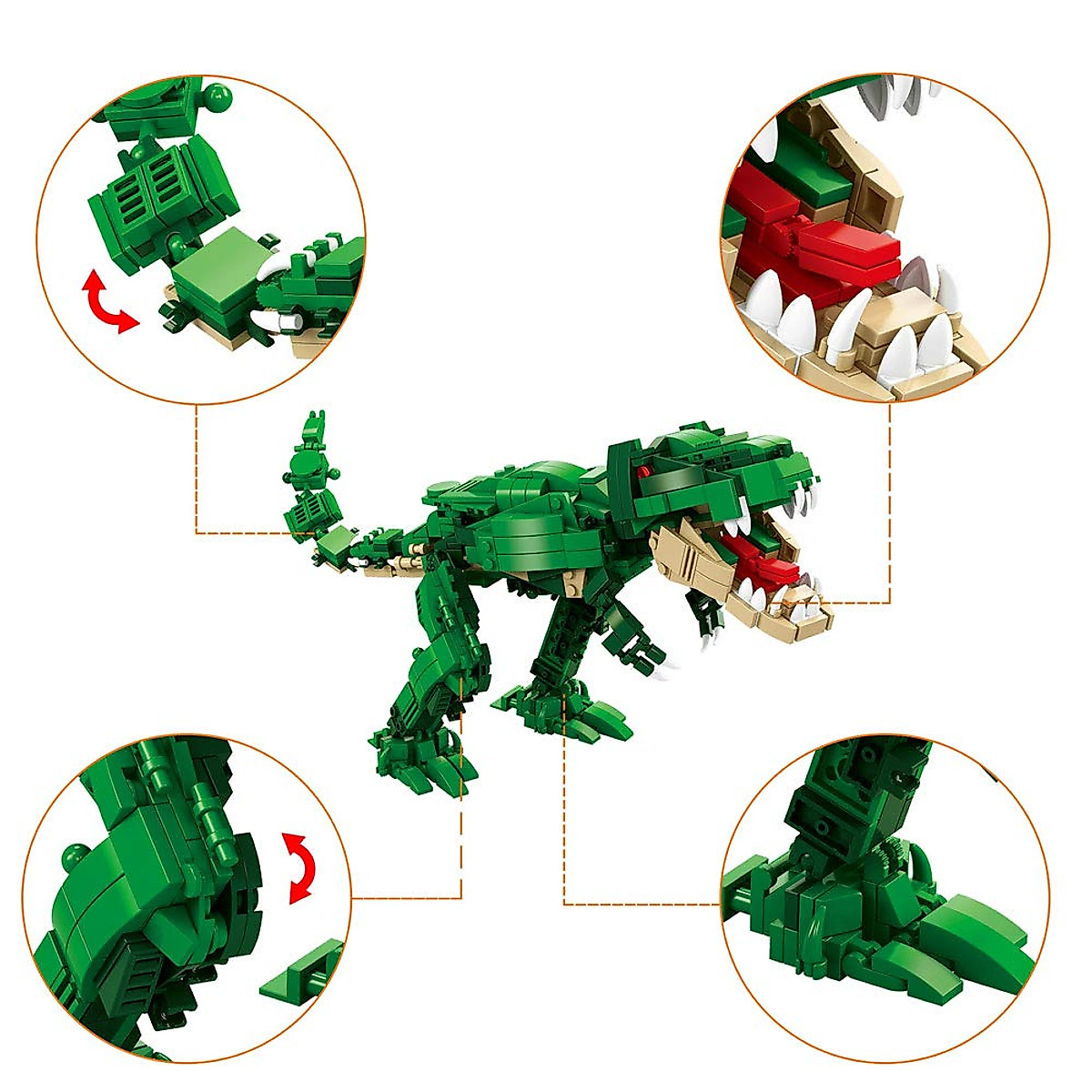 GARUNK 6 in 1 Mighty Dinosaurs Building Blocks Set, Build It Yourself Dinosaur Set, Create a Ceratosaurus, Pterosaur, Diplodocus, Triceratops, Allosaurus, Raptor, for Kids (673 Pieces)