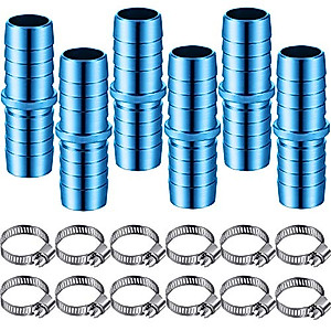 6 Pieces 5/8 Inch Garden Hose Repair Kits Aluminium Water Hose Mender Garden Hose Connectors with 12 Pieces Stainless Steel Clamps (Bright Color)
