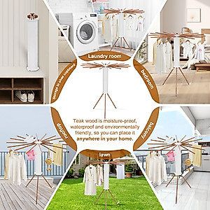 Bootuu Portable Teak Tripod Clothes Drying Rack, Foldable Space & Saving Design, Versatile Laundry Drying Rack, with 16 Waterproof Teak Wood Drying Rods, for Indoor and Outdoor Use for Halloween