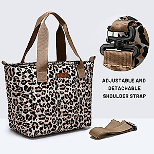 MIER Lunch Bags for Women Large Insulated Lunch Tote Bag Lunchbox Container for Work College Travel Beach, Adjustable Shoulder Strap, Leopard