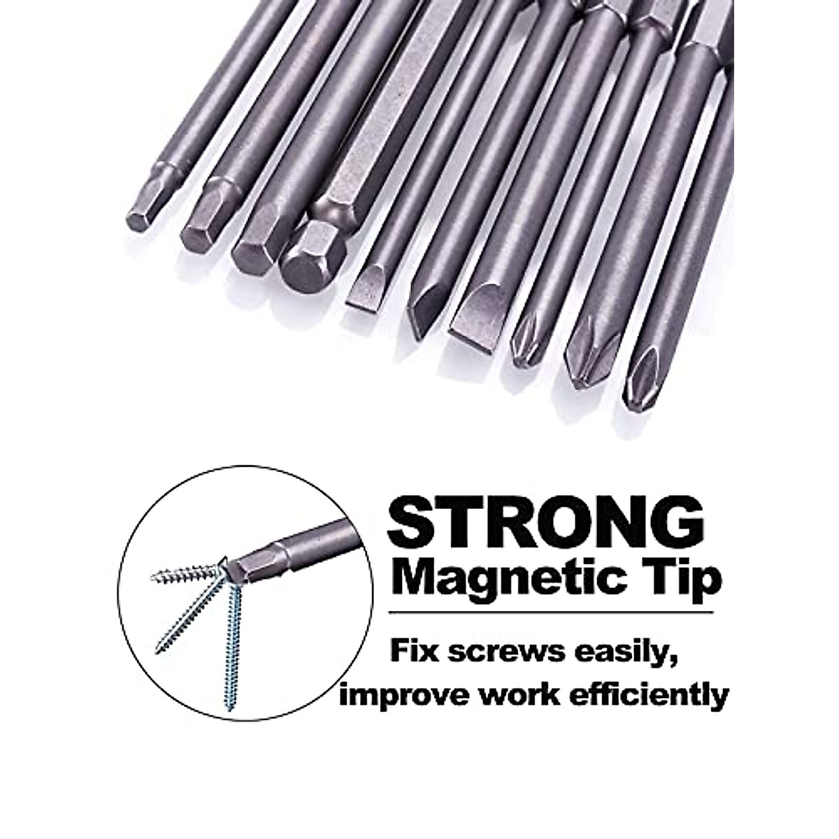 Rocaris 10pcs 1/4 Inch Hex Shank Long Magnetic Screwdriver Bits Set 100mm Power Tools (Slotted+Cross+Hex head)