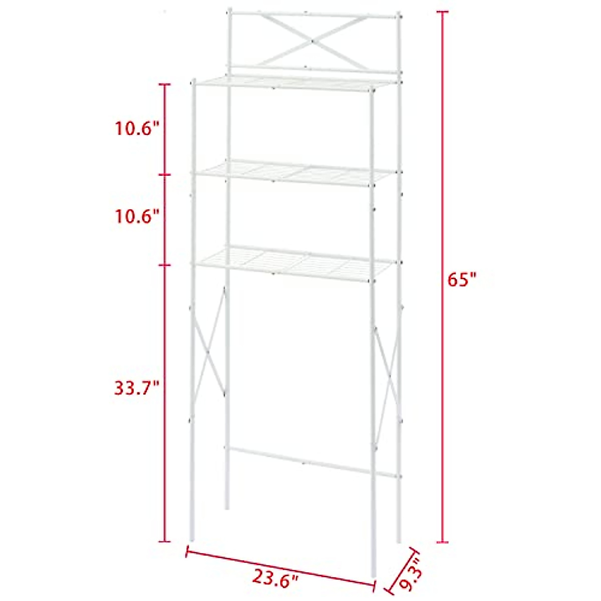 Tajsoon 3-Tier Over The Toilet Storage, Multifunctional Bathroom Organizer Over Toilet, Space Saver Bathroom Shelf Over Toilet, Stable Freestanding Toilet Rack with X Shape Fixed Frame, Metal, White