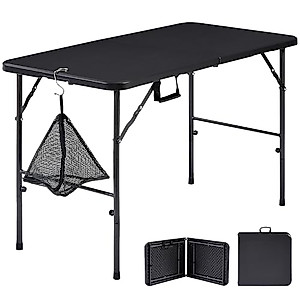 VECELO Folding Table 4 Foot Portable Heavy Duty Plastic, Easy to Storage, with Carrying Handle & Mesh Bag for Indoor, Outdoor Card, Picnic, Camping, Party, 1 Piece, Black