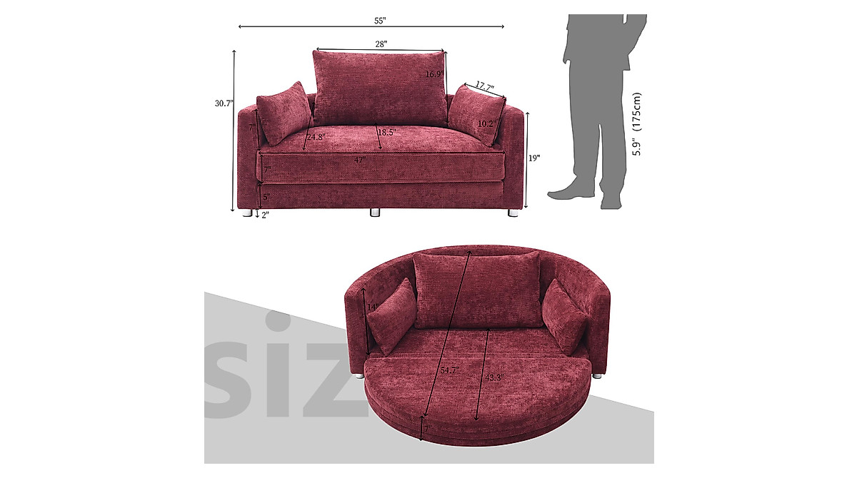 MAKIAAP Red Accent Barrel Chair & Convertible Sleeper Sofa