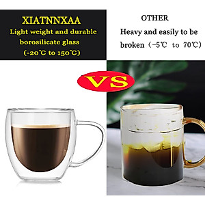 xiatnnxaa Insulated Glass Coffee Mug With Handle, 8 Ounce Clear Coffee Cup, 2 Pack Insulated Glass Espresso Mugs, Double Wall Coffee Mugs for Tea, Espresso, Cappuccino, Latte, Water Cold hot Beverages
