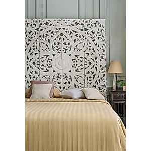 King Bed Headboard Wood Carved, Mandala on Wall Panels, Luxury Residence Plaques Decor, 76 inches