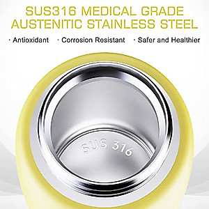 TAYUQEE Stainless Steel Thermo Cup, 470ml Kids Fingerprint Vacuum Insulated Bottles with Straw, USB Rechargeable Traveler Water Bottle - Yellow