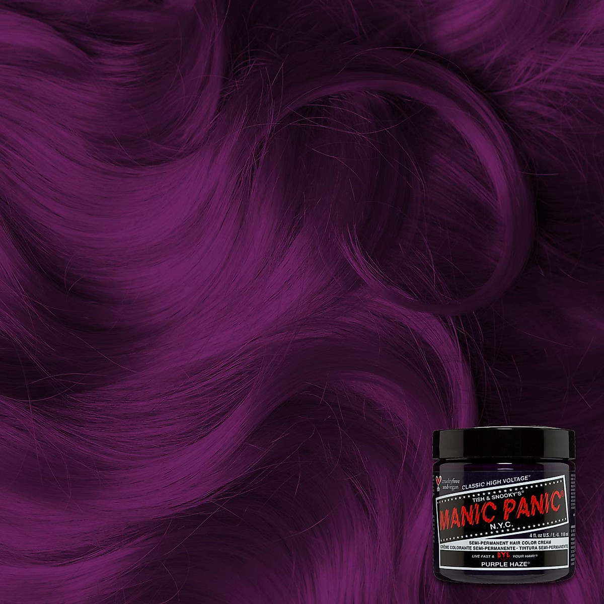 MANIC PANIC Purple Haze Dark Purple Hair Dye - Classic High Voltage - Semi Permanent Warm, Very Dark Purple Hair Color - Vegan, PPD And Ammonia Free (4oz)