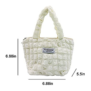 Women Chic Quilted Puffer Tote Bag, Light Solid Color Lattice Shoulder Handbag Soft Puffy Tote