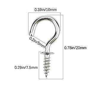 Mini Ceiling Screw Hooks, 200 Pieces 1/2 Inch Cup Hooks Screw-in Hooks for Hanging Plants Mug Arts Decorations，Silver