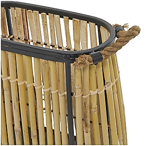 The Novogratz Wicker Handmade Slatted Frame Storage Basket with Handles, Set of 2 19"W, 14"H, Brown